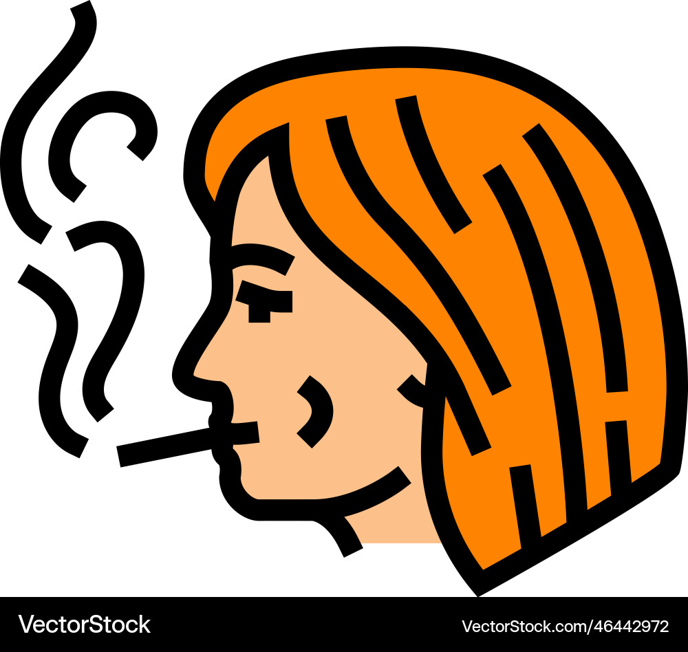 Female smoking cigarette color icon Royalty Free Vector