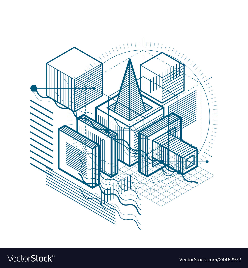 Isometric abstraction with lines and different Vector Image