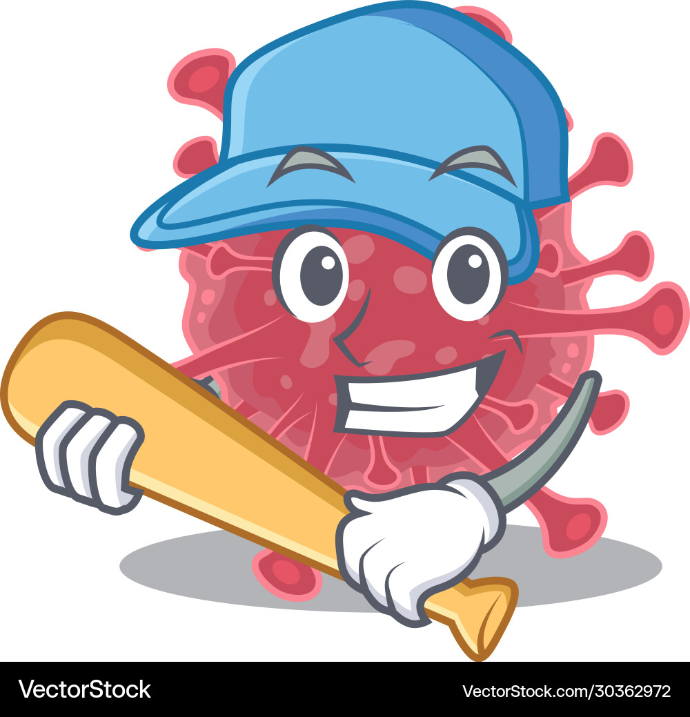 Mascot coronavirus disease with baseball stick Vector Image