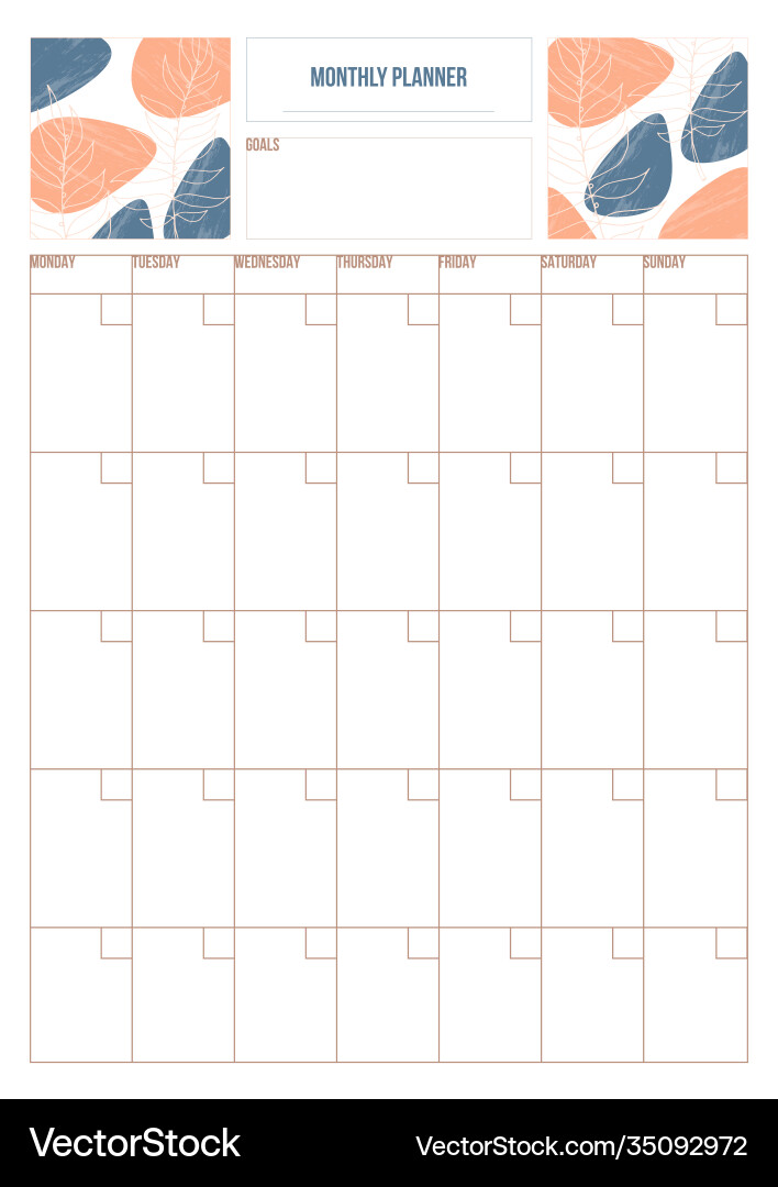 Monthly planner with abstract floral design Vector Image