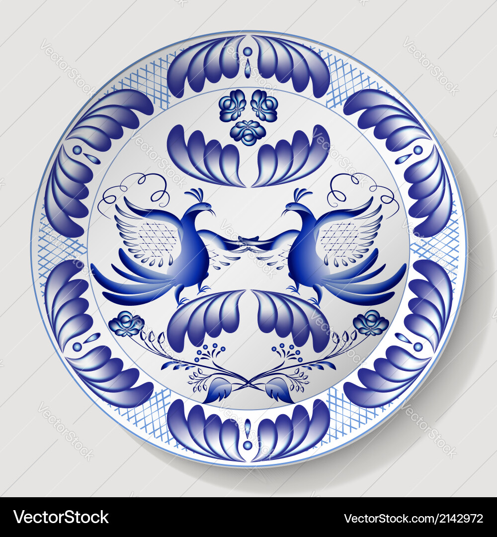 National russian round floral pattern with birds Vector Image