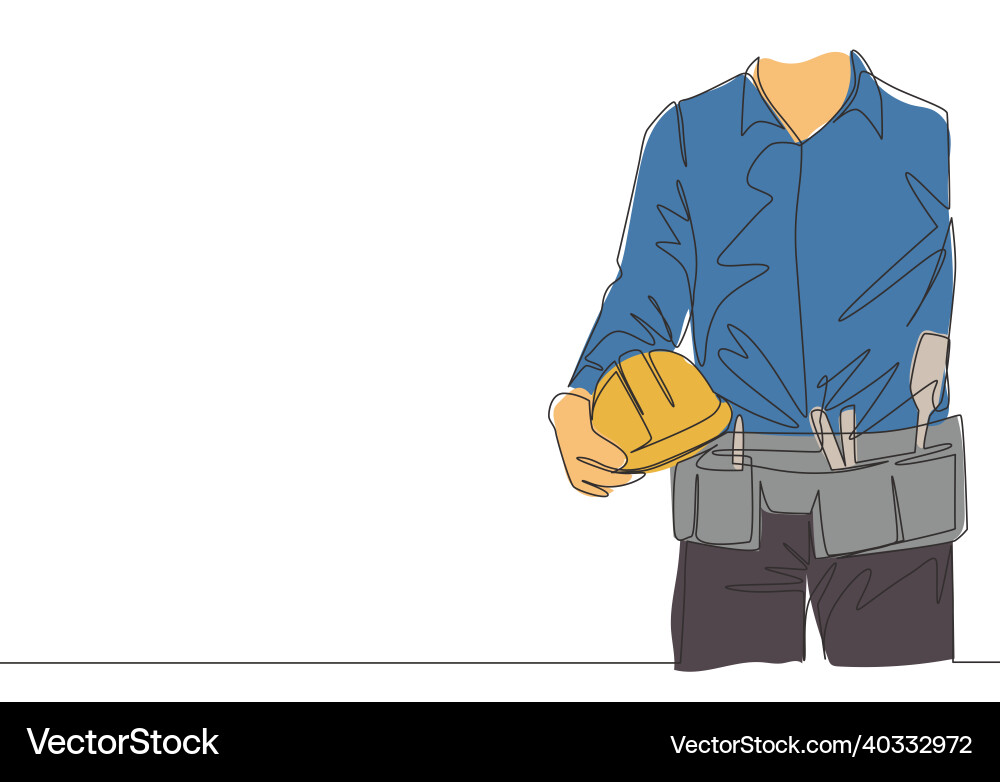 One single line drawing of young construction Vector Image