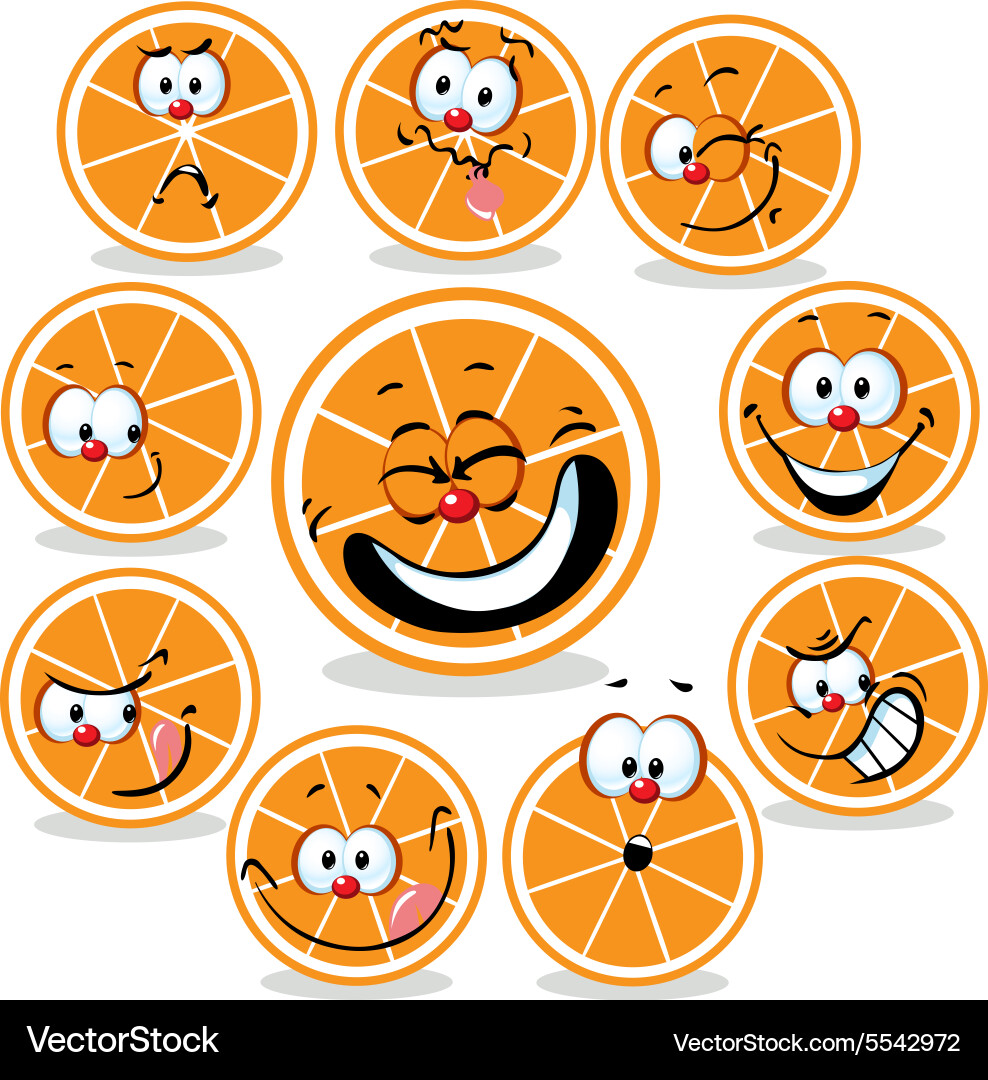 Orange icon cartoon with funny faces isolated Vector Image