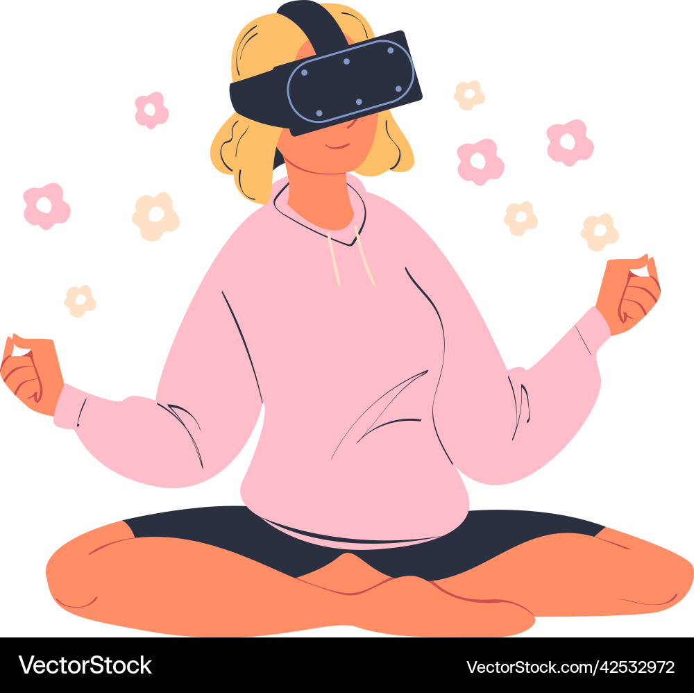 Woman wearing virtual reality headset sitting Vector Image