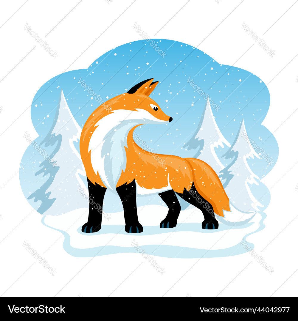 Animal fox stands on the snow Royalty Free Vector Image