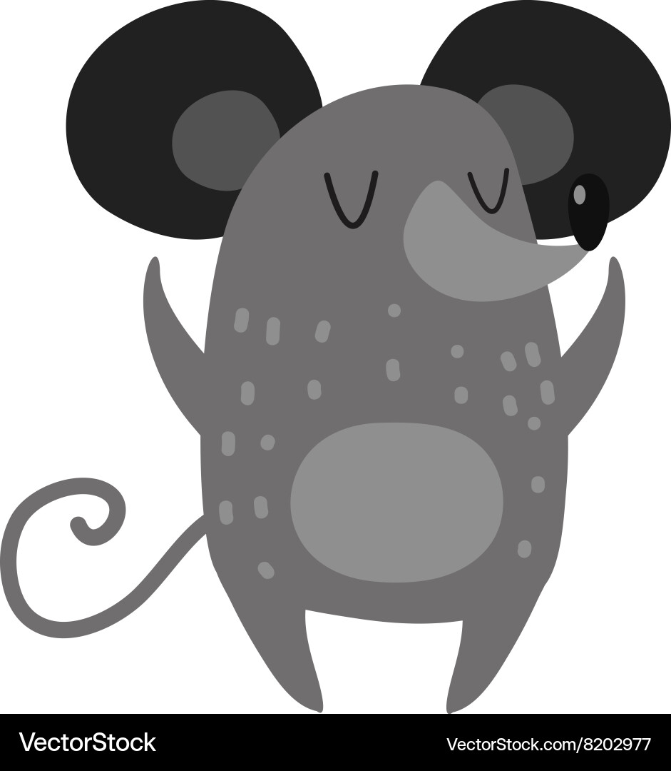 Cartoon smiling gray hand drawn mouse arms Vector Image
