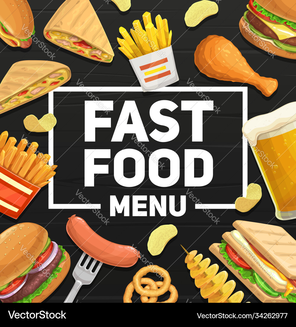 Fast food meals and snacks menu poster Royalty Free Vector