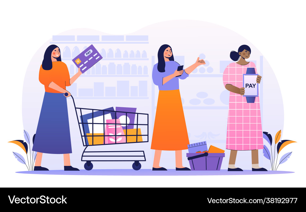Female customers are standing in line Royalty Free Vector
