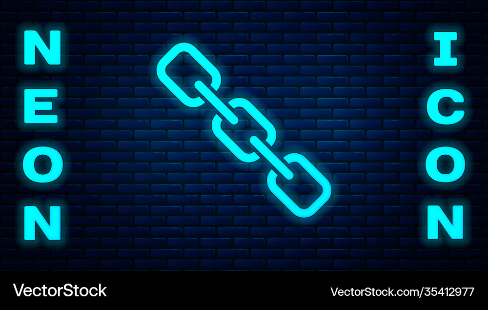 Glowing neon chain link icon isolated on brick Vector Image
