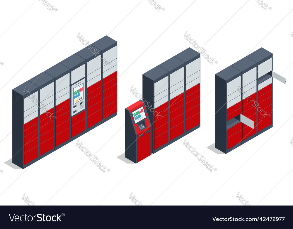 Isometric parcel locker postman Royalty Free Vector Image