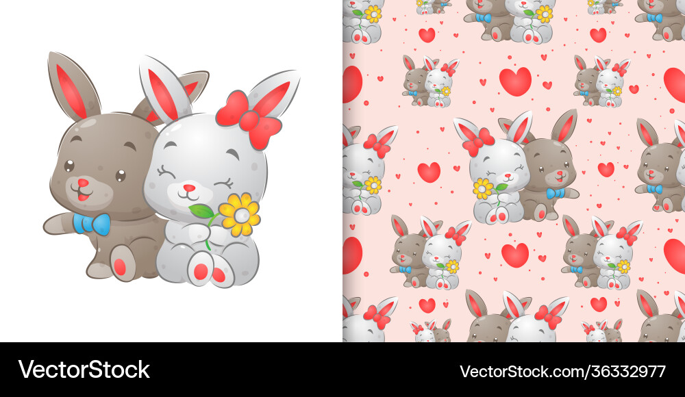 Two rabbits are sitting and loving each other Vector Image