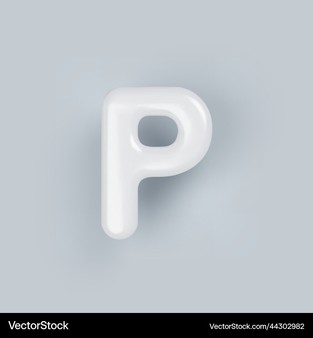 3d white plastic uppercase letter p with a glossy Vector Image