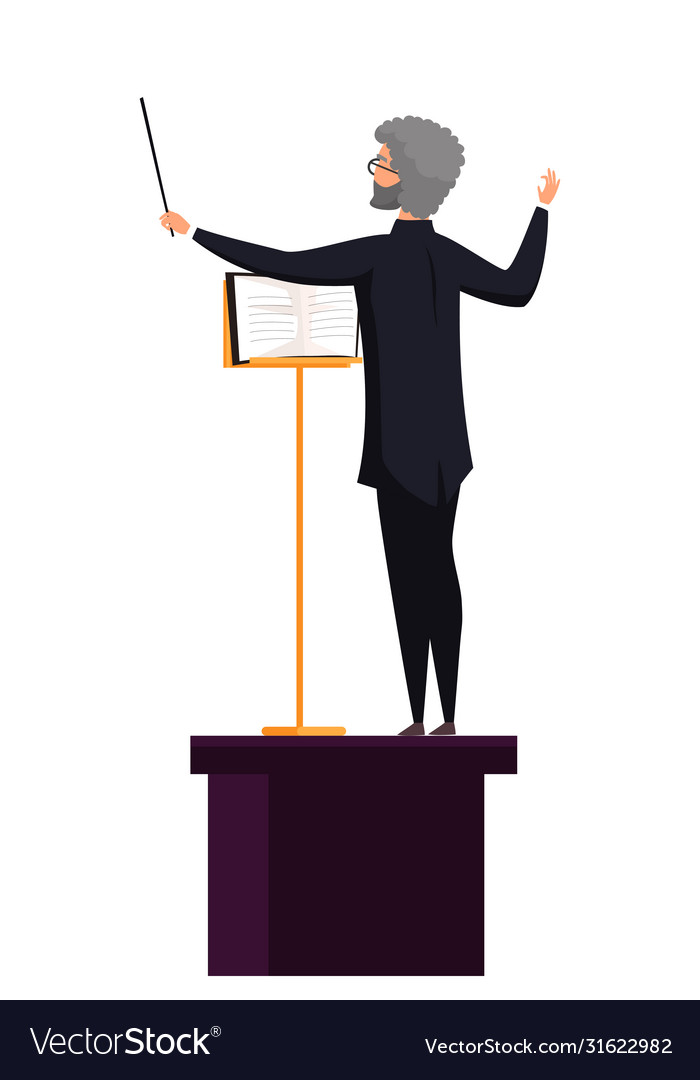 Conducting man with notes flat Royalty Free Vector Image