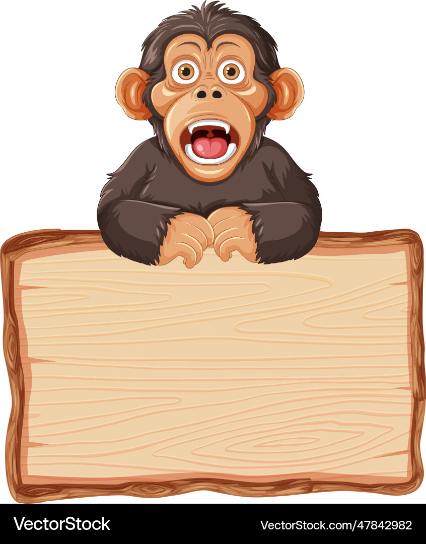 Cute monkey with wooden sign board Royalty Free Vector Image