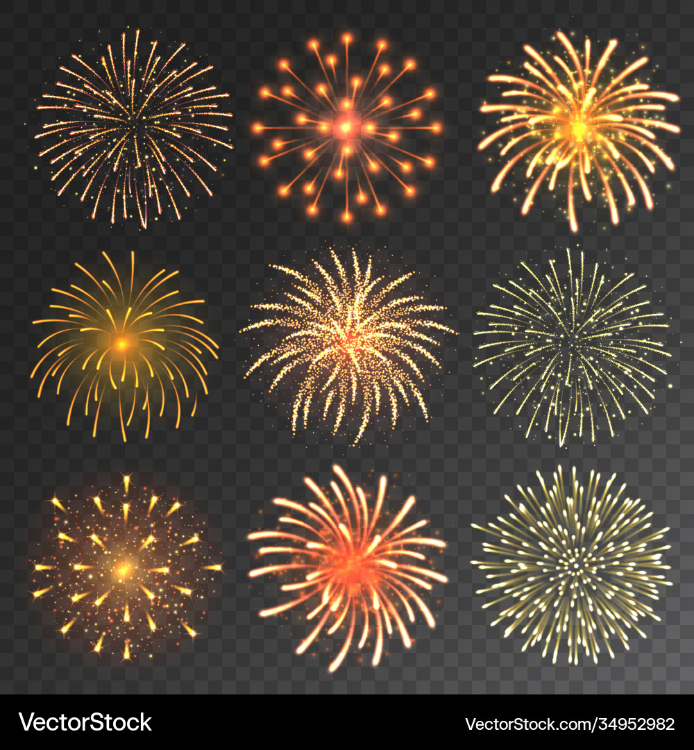 Festive fireworks collection realistic colorful Vector Image