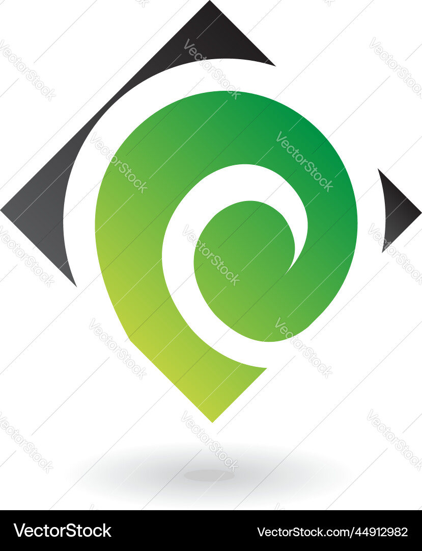 Green and black swirly square logo icon Royalty Free Vector