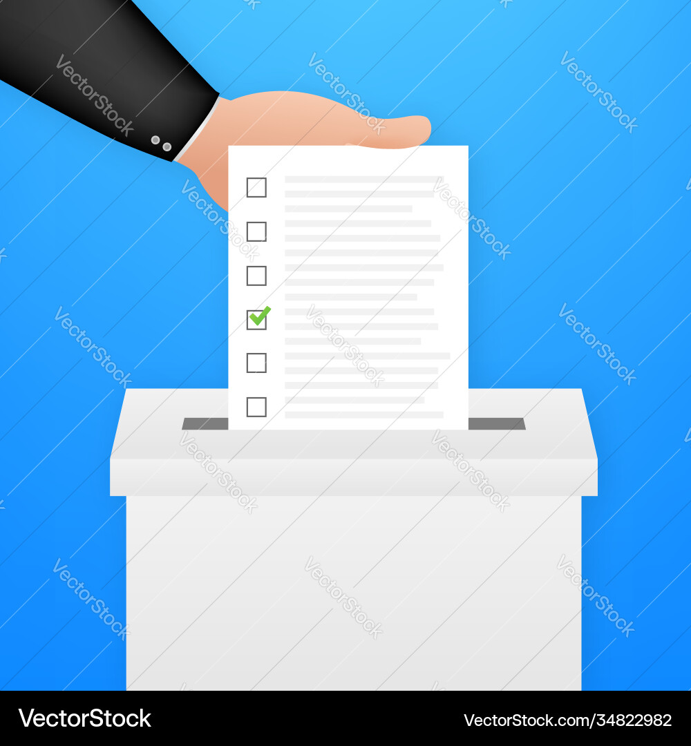 Hand puts vote bulletin into vote box voting Vector Image