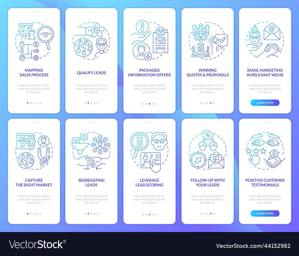 Lead conversion process blue gradient onboarding Vector Image