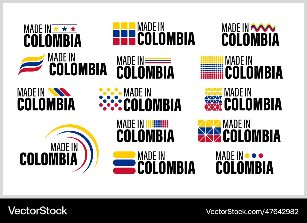 Made in colombia graphic and label set Royalty Free Vector
