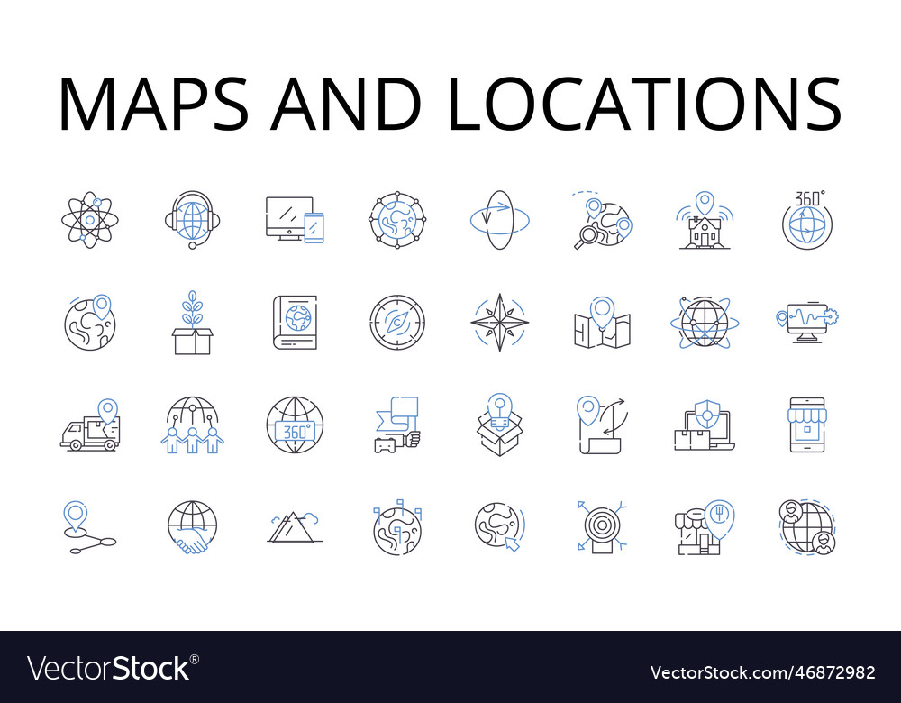 Maps and locations line icons collection Vector Image