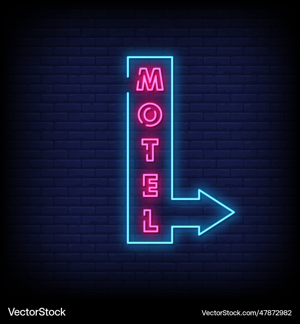 Neon sign motel with brick wall background Vector Image