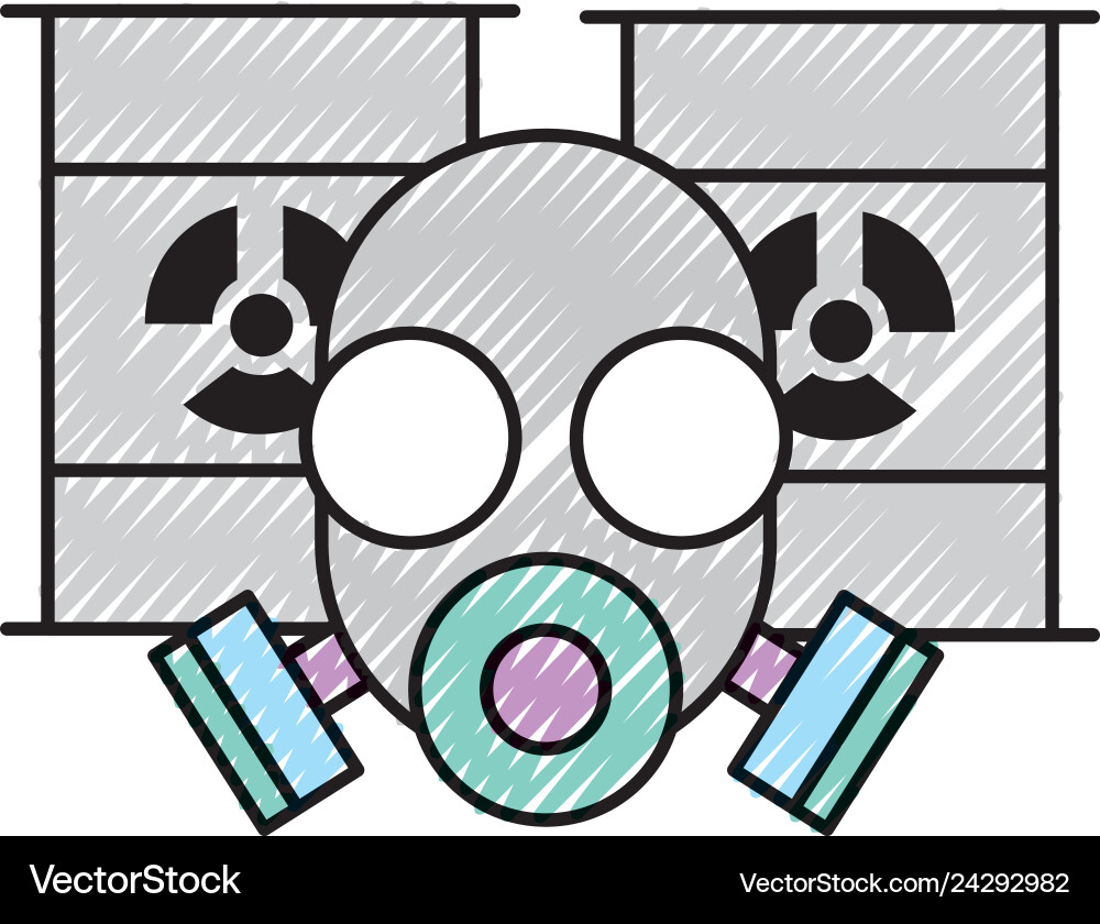 Respirator protective mask and hazard barrels Vector Image