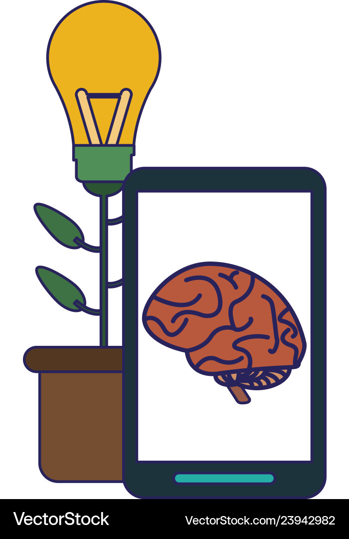 Smartphone with brain on screen and flower big Vector Image