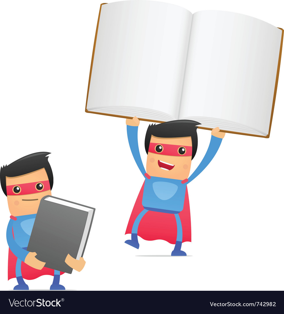 Superhero with books Royalty Free Vector Image