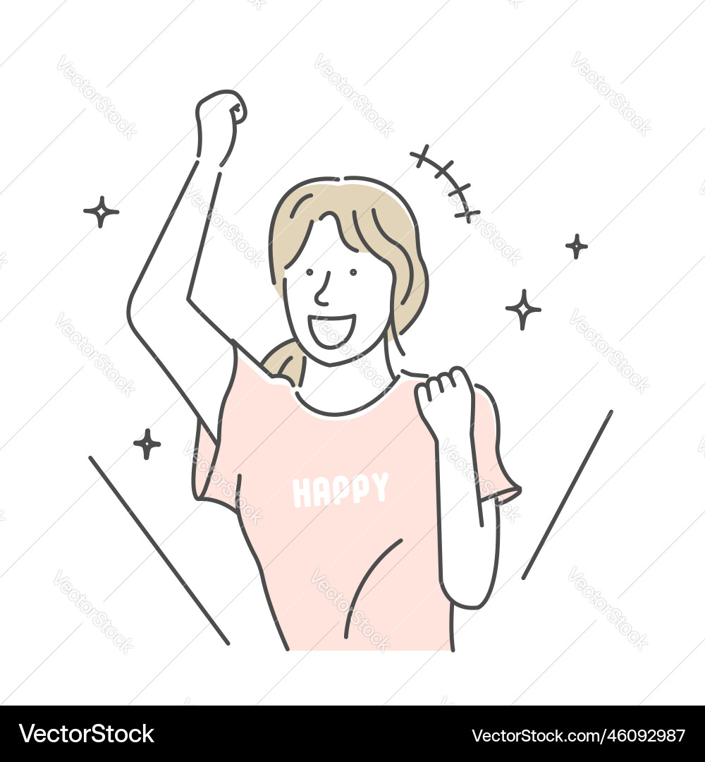 A young woman cheering and expressing joy Vector Image