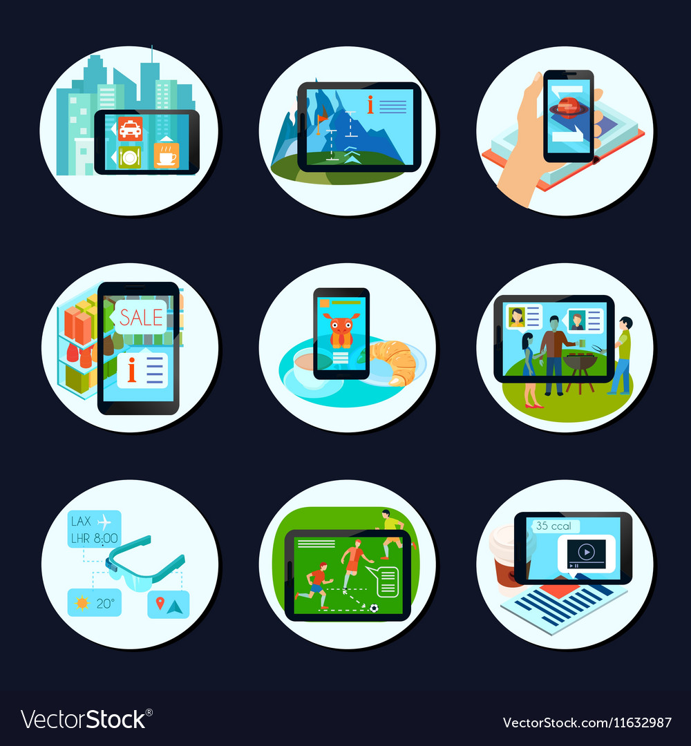 Augmented Reality Round Icons Set Royalty Free Vector Image Augmented Reality Round Icons Set Royalty Free Vector Image