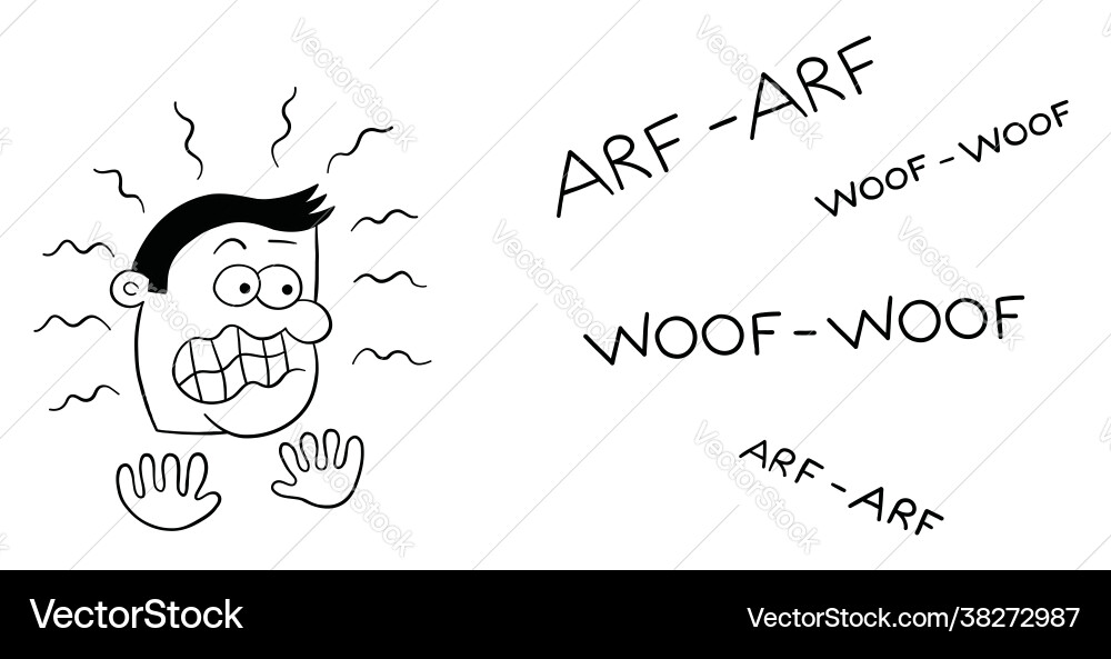 Cartoon man very afraid dog barking Royalty Free Vector
