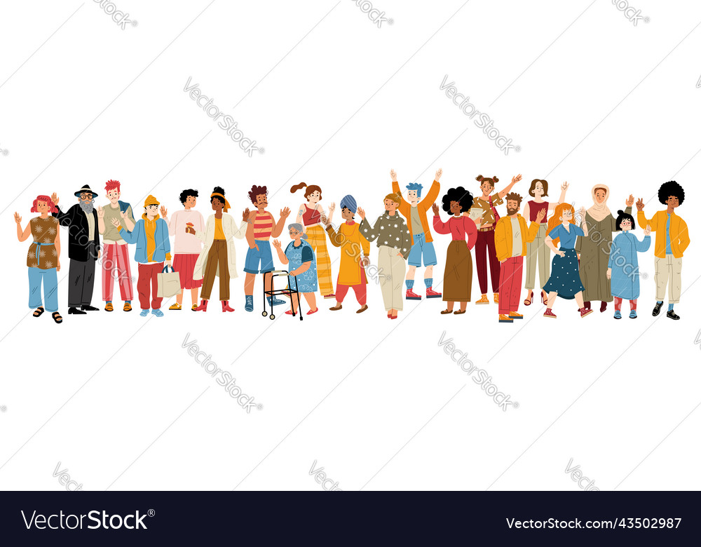 People crowd diverse characters waving hand Vector Image People crowd diverse characters waving hand Vector Image