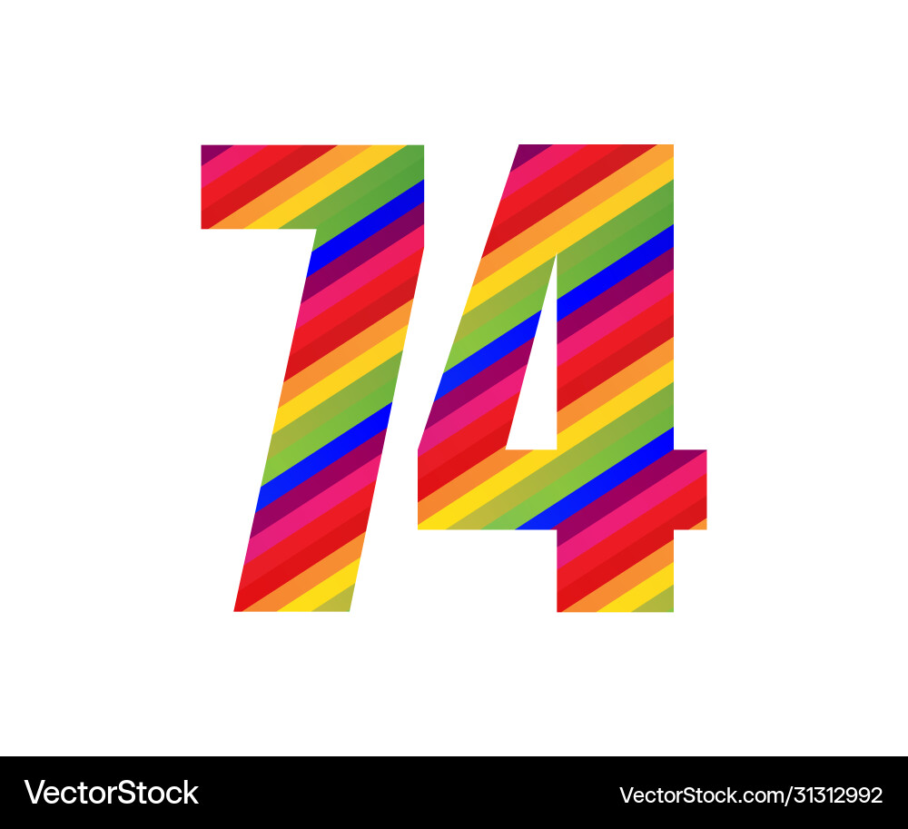 74 number rainbow style numeral digit colorful Vector Image