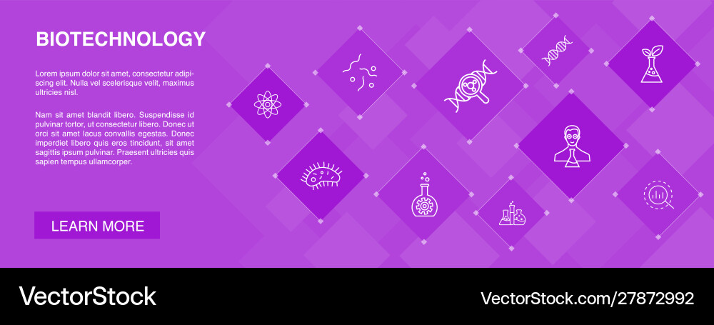 Biotechnology banner 10 icons conceptdna science Vector Image