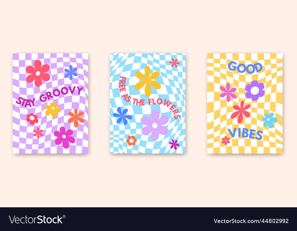 Checkered groovy flower hippie floral boards with Vector Image