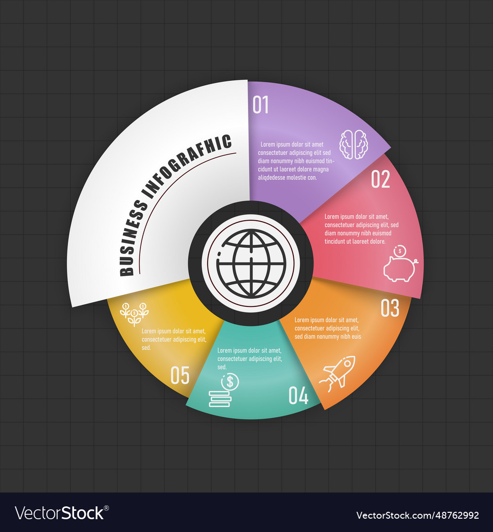 Circle chart business infographic template with 5 Vector Image