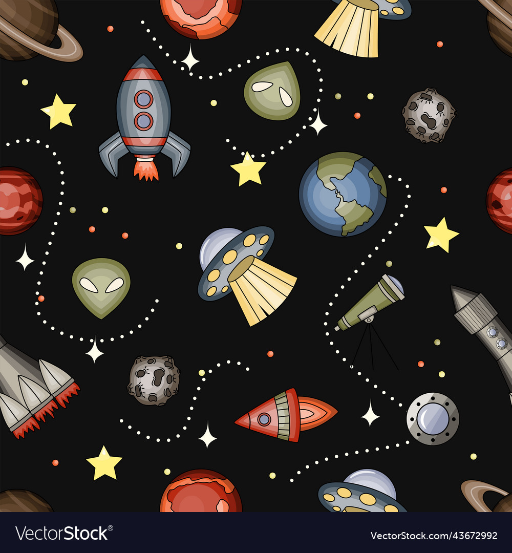 Doodle seamless pattern with space theme planets Vector Image