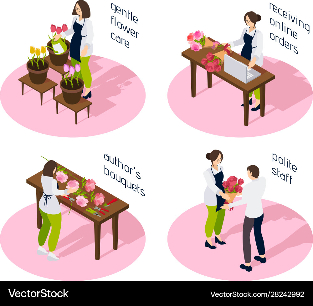 Flower shop 2x2 design concept Royalty Free Vector Image