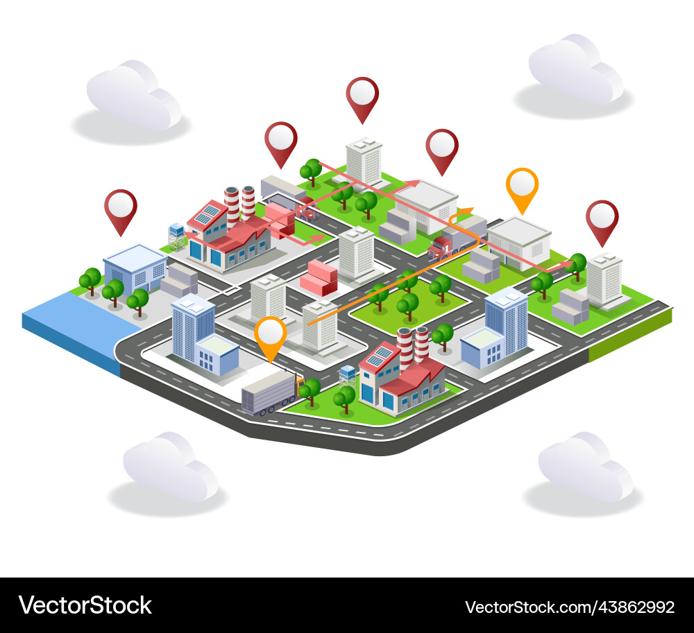 Logistics delivery truck in isometric map Vector Image