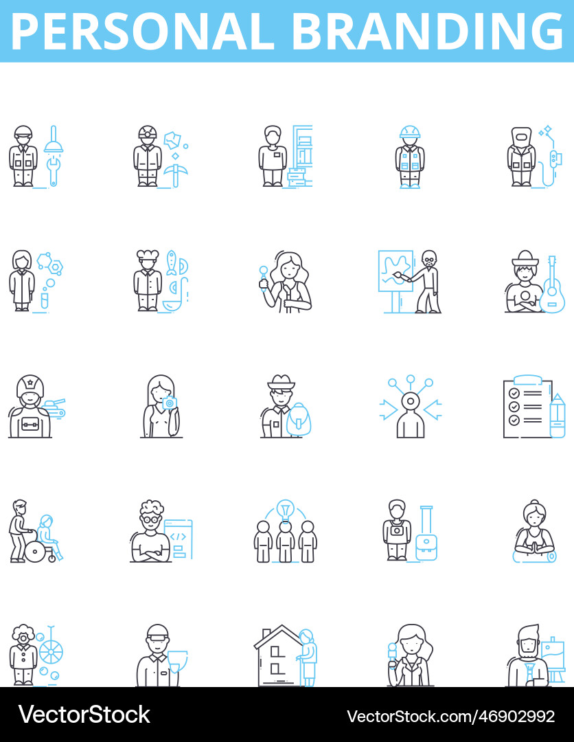 Personal branding line icons set self Royalty Free Vector