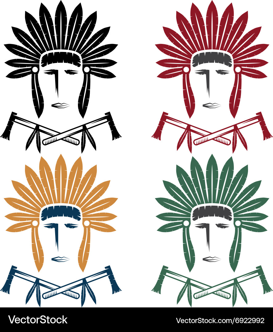 Set native american chief man in tribal Royalty Free Vector