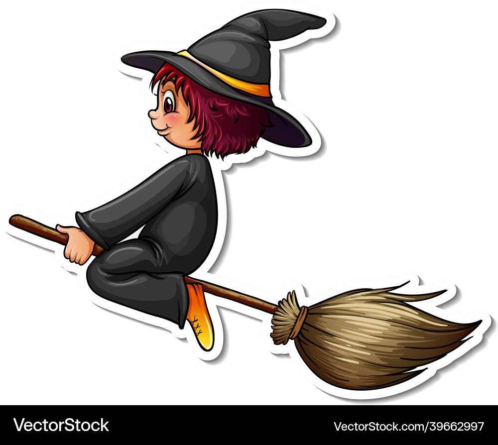 A witch flying with broom cartoon character Vector Image