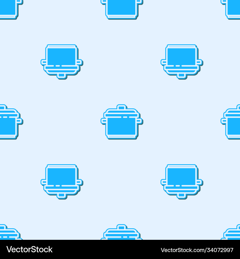 Blue line cooking pot icon isolated seamless Vector Image