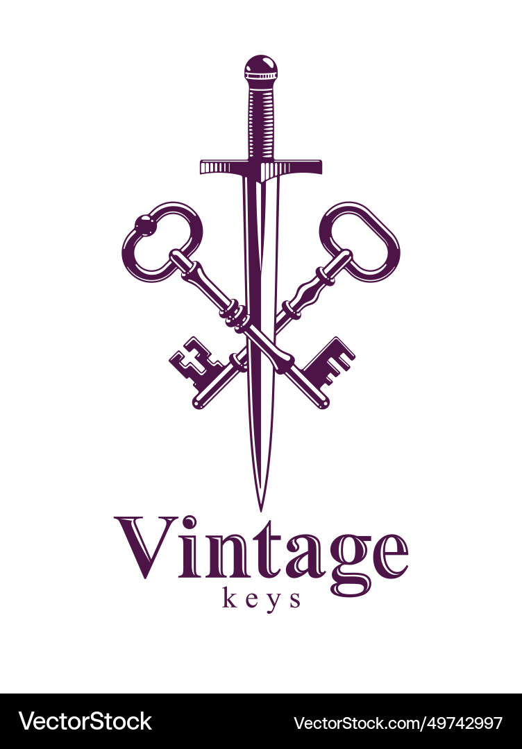 Crossed keys and dagger symbol emblem turnkeys Vector Image