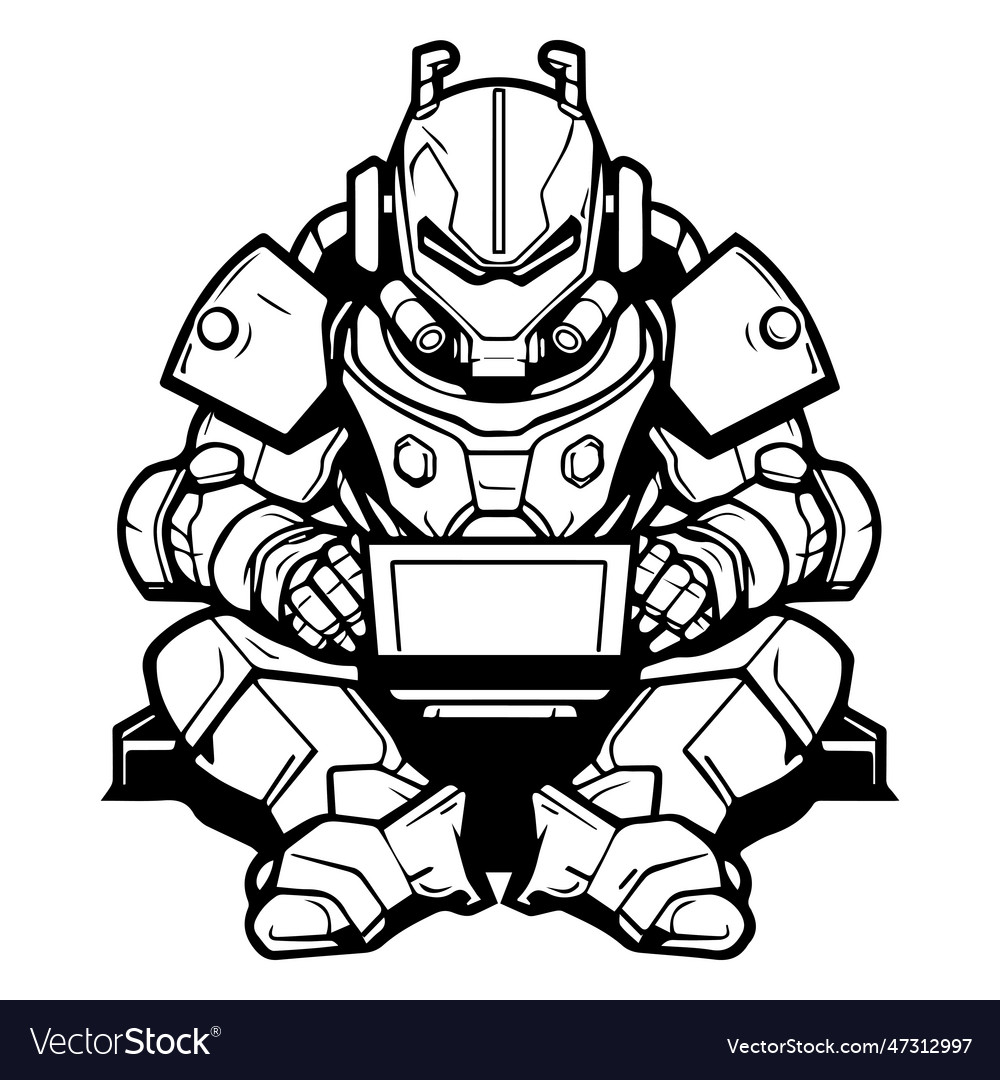 Focused robot immersed in coding Royalty Free Vector Image