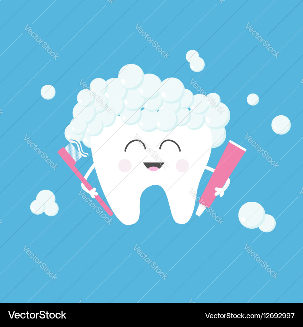 Healthy tooth holding toothpaste and toothbrush Vector Image