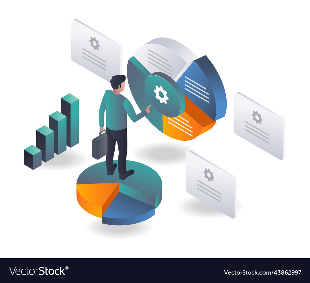 Man is analyzing pie charts for investment Vector Image