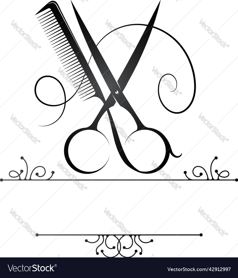 Scissors and comb with pattern frame design Vector Image