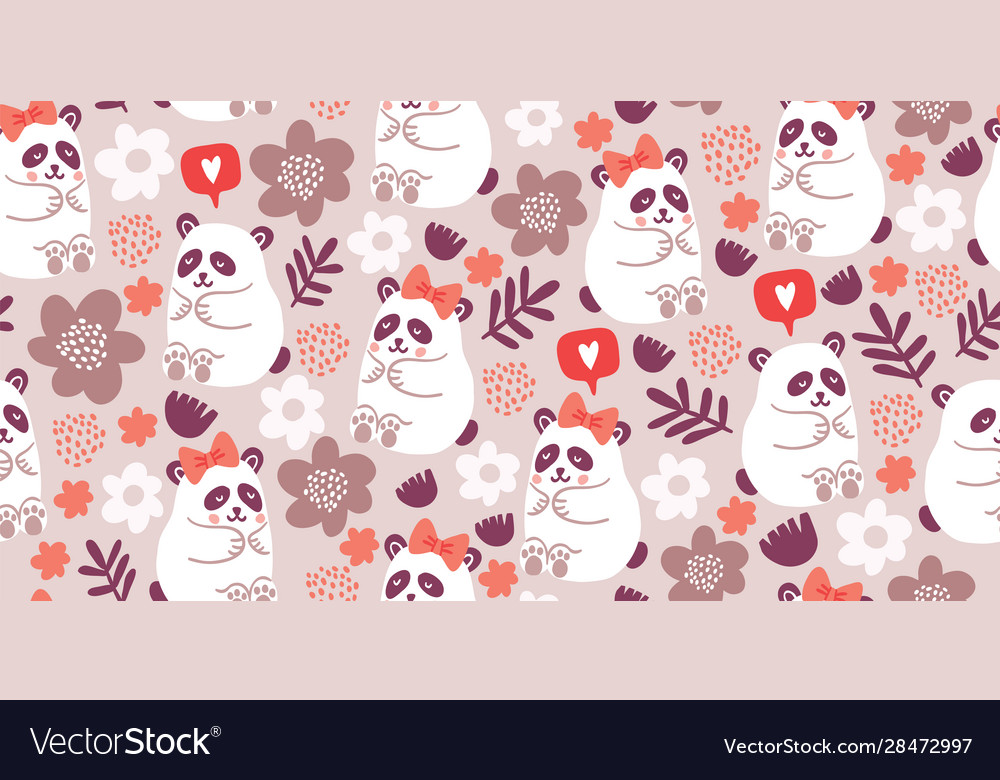 Seamless pattern with cute pandas couples in love Vector Image