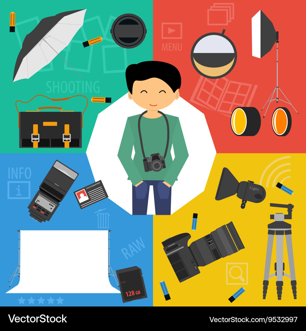 Set photographic equipment Royalty Free Vector Image